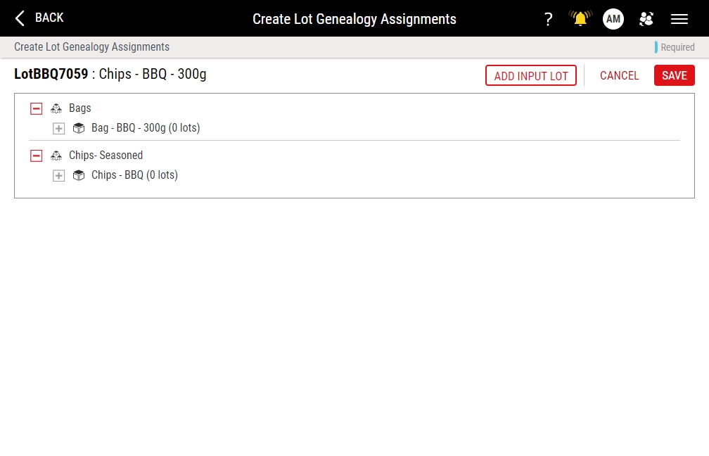 Creating Lot Genealogy Assignments